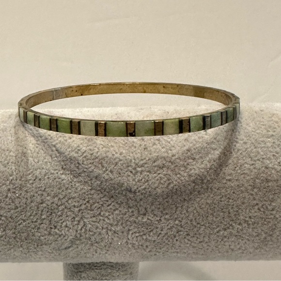 unbranded | Jewelry | Thin Brass Bangle Bracelet W Green Inlay Artisan ...